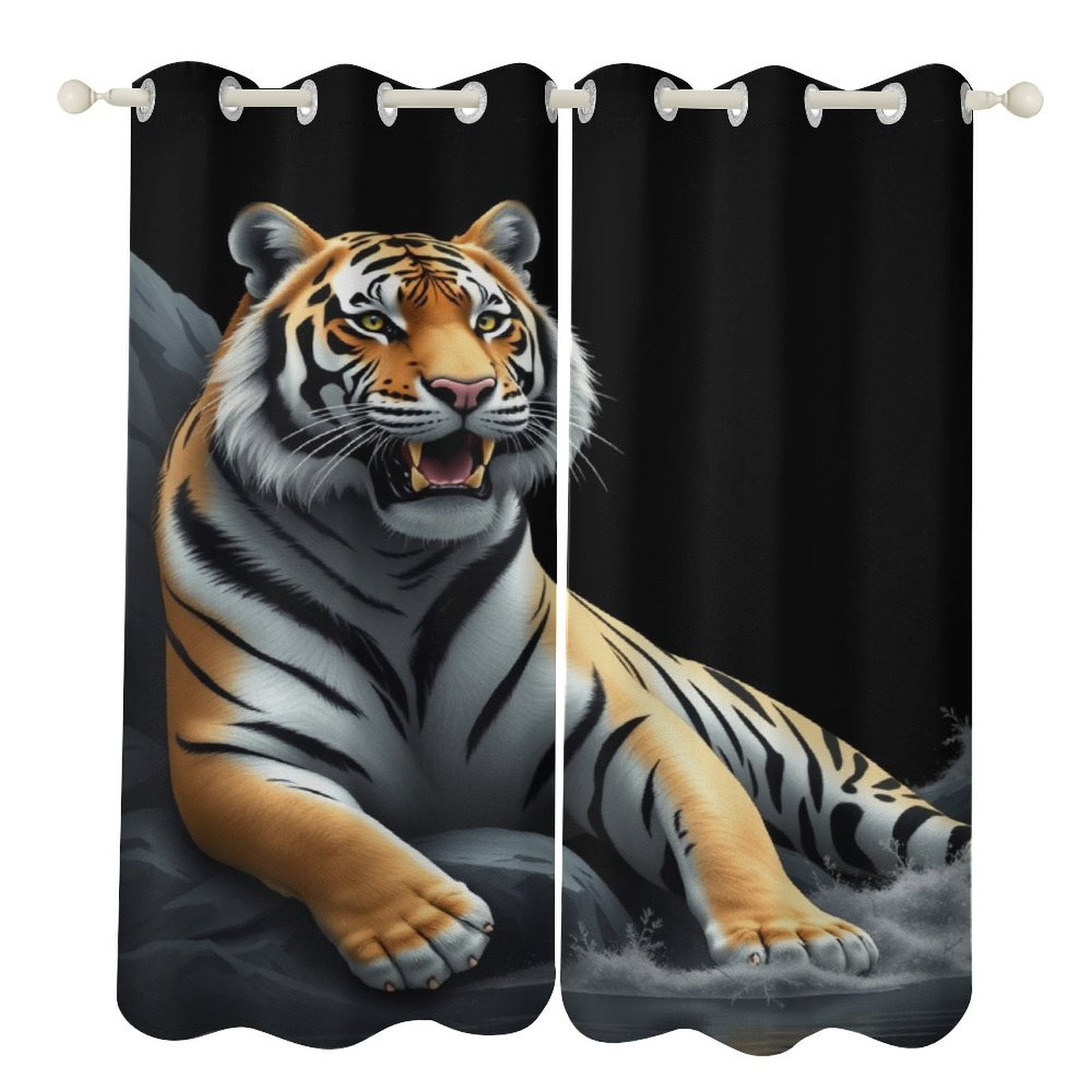 Majestic Tiger Rests Water's Edge Curtain for Living Room Bedroom Set ...