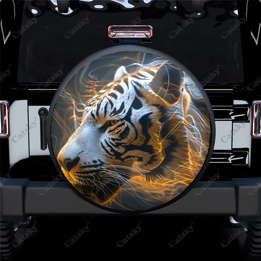 Majestic Tiger With Fire Polyester Universal Spare Wheel Tire Cover ...