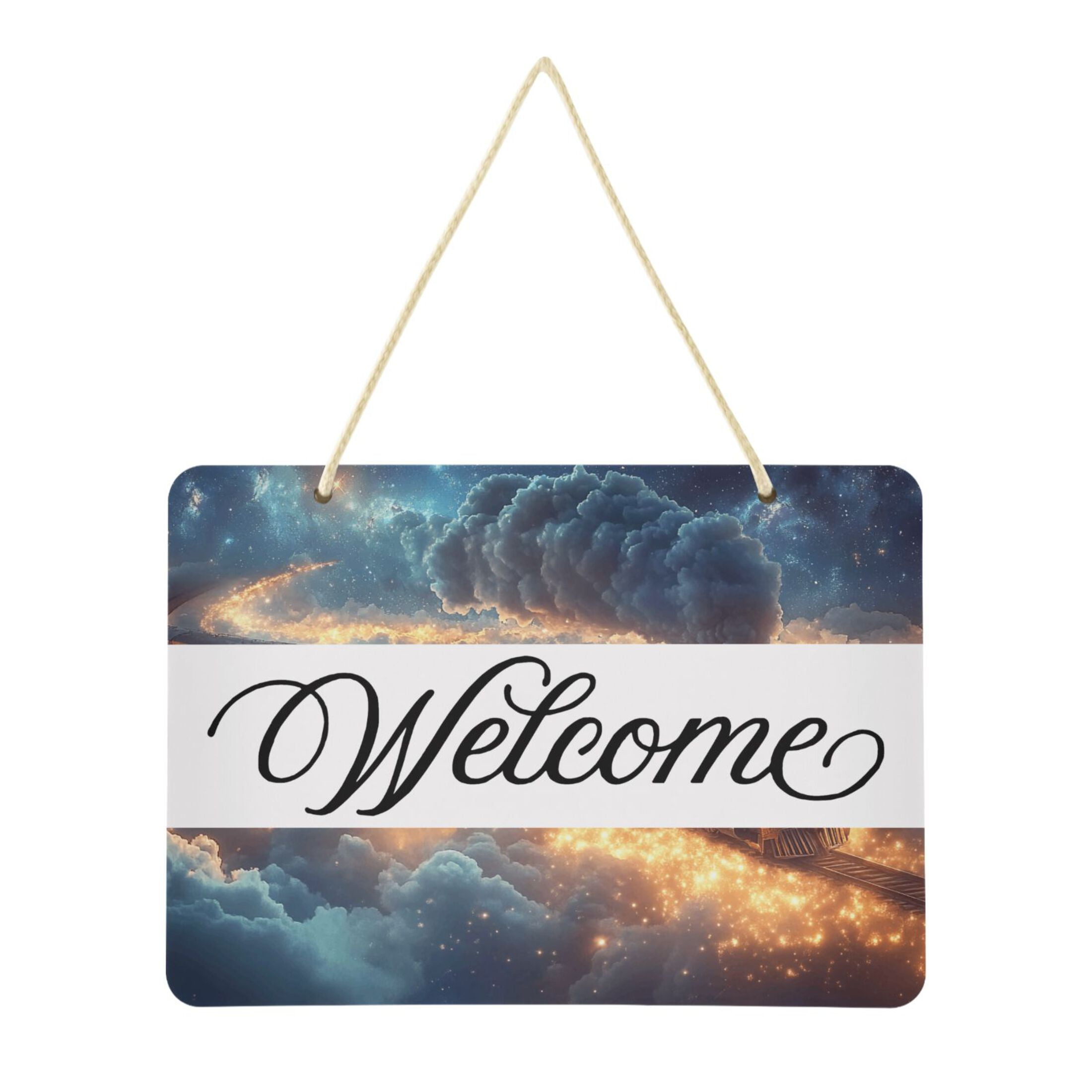 Majestic Train in Clouds Welcome Sign Front Door PVC 14x10 inch Hanger ...
