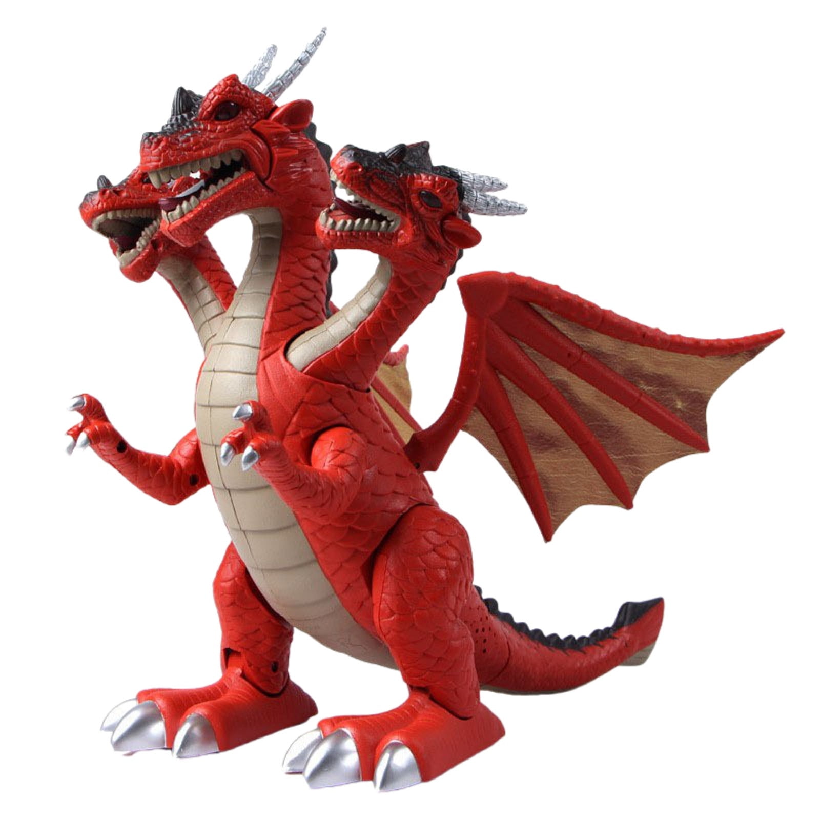 Majestic Two-Headed Red Dragon Toy with Realistic Details and Movable Wings for Kids Ages 5 and ...