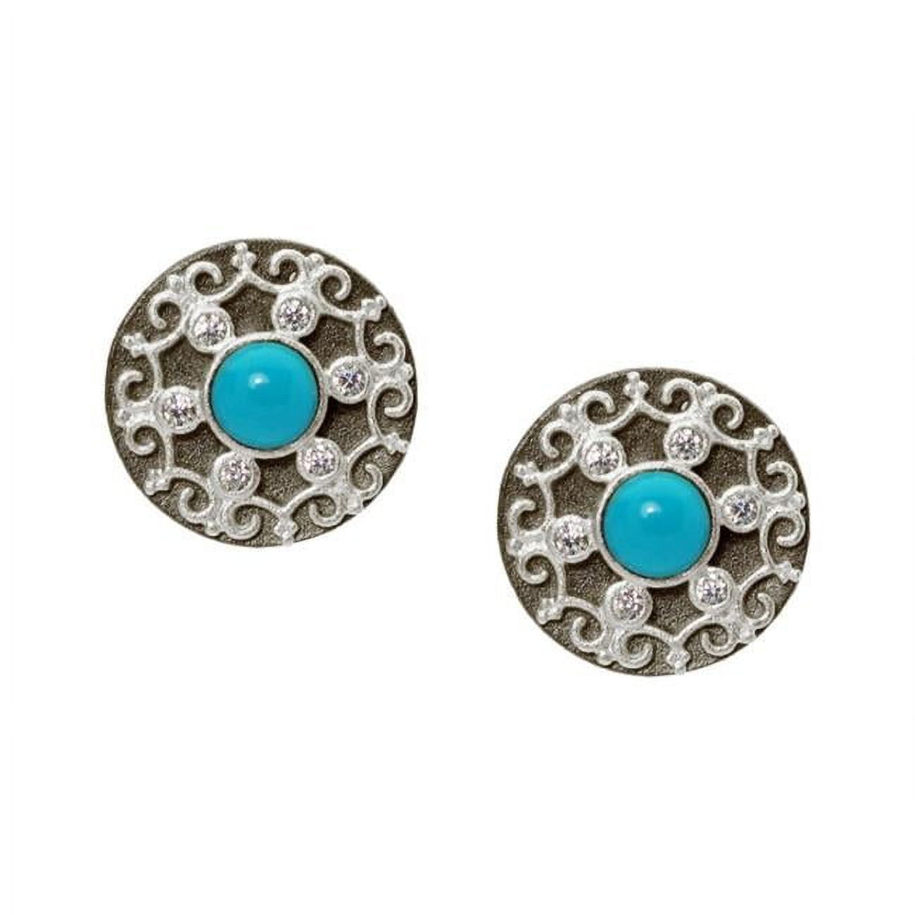 Majestic Two Tone Turquoise Center Sterling Silver Disk Studs 13 mm ...