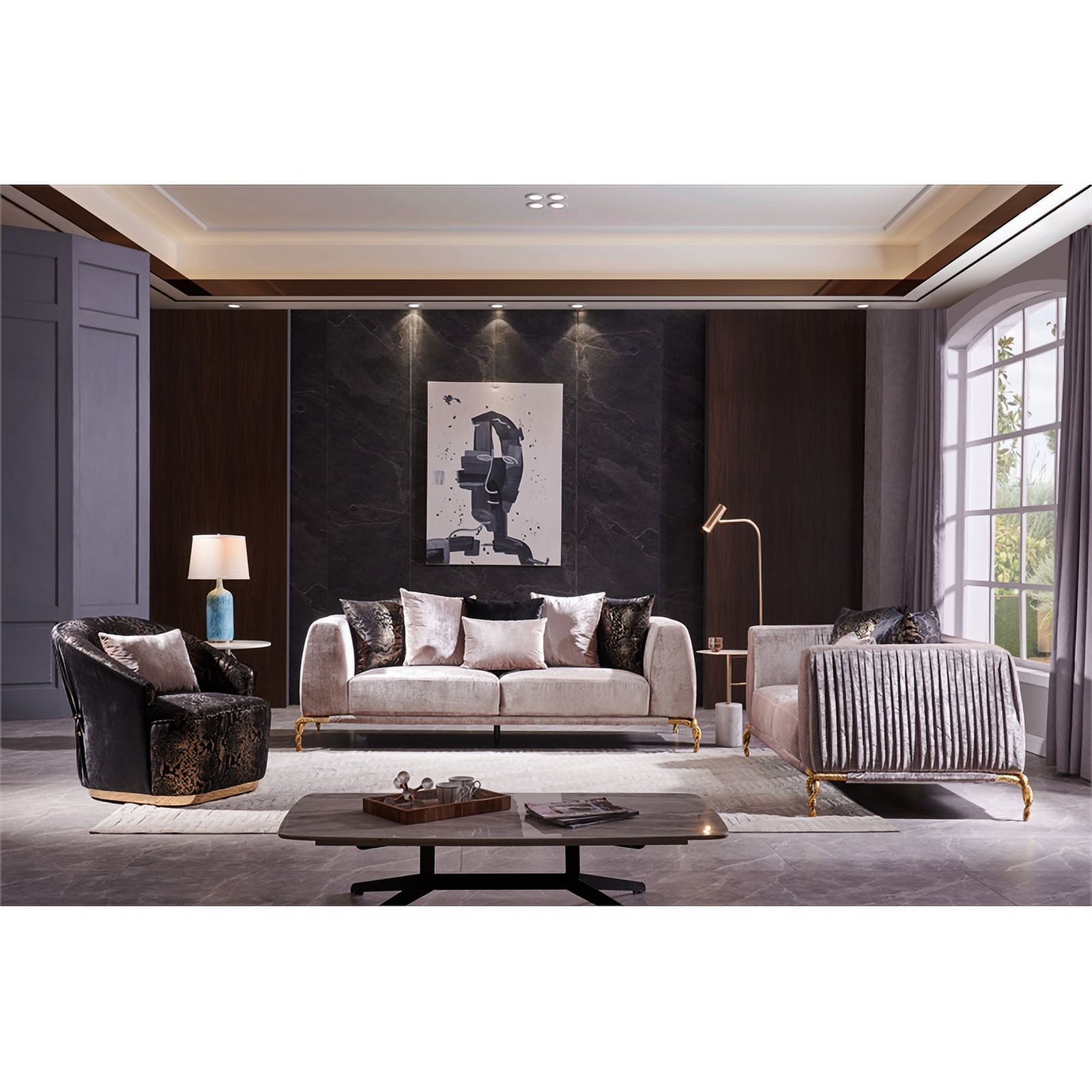 Majestic Upholstered 3 PC Sofa Set - Sofa & Loveseat in Ivory and Chair ...