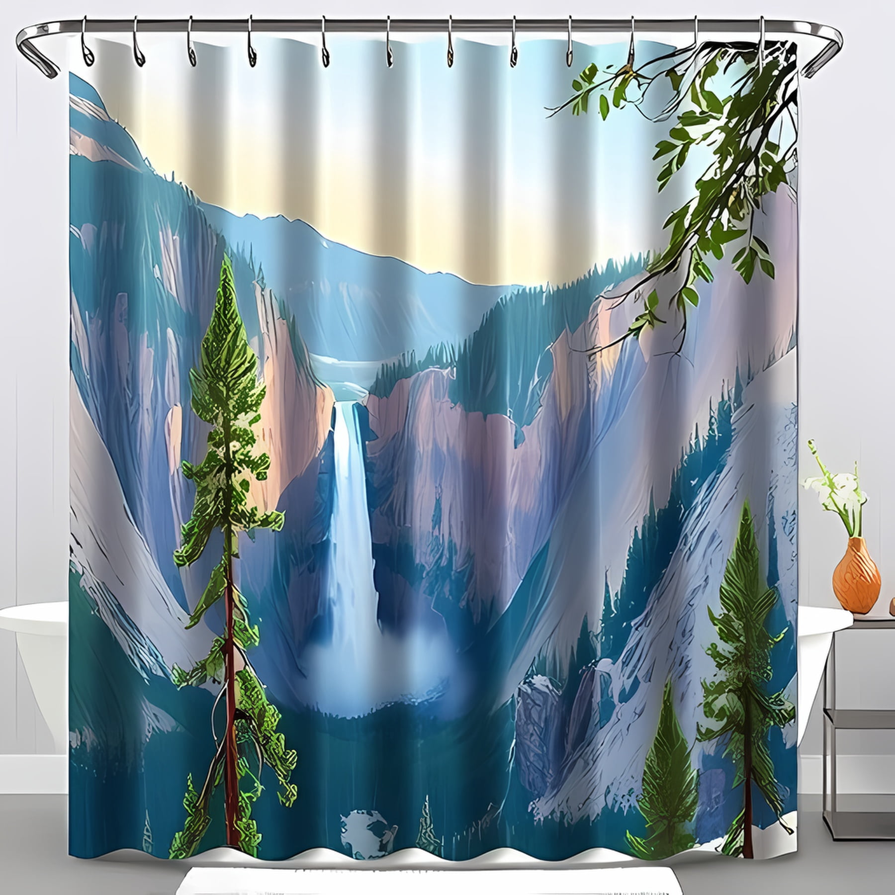 Majestic Waterfall Shower Curtain - Breathtaking Panoramic Nature Scene ...