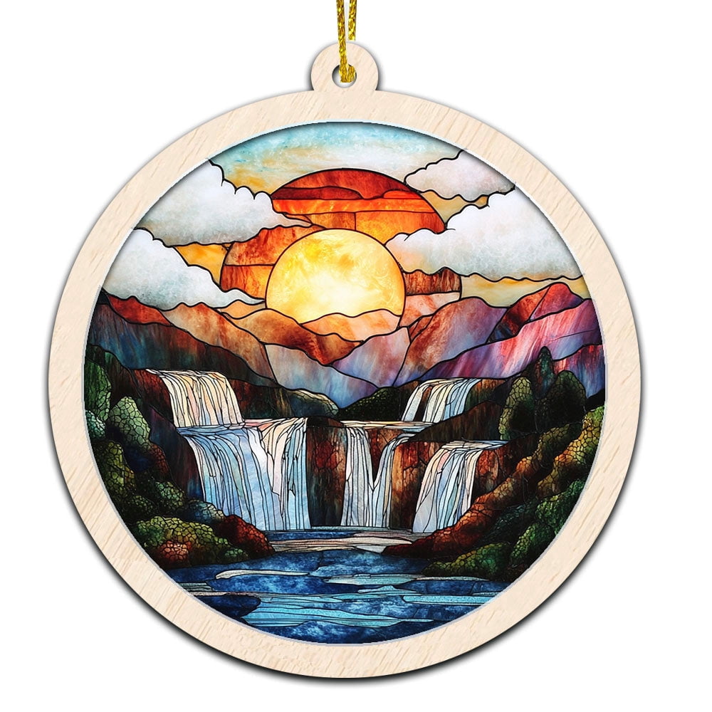Majestic Waterfalls Stained Glass Suncatcher Ornament – Holiday ...