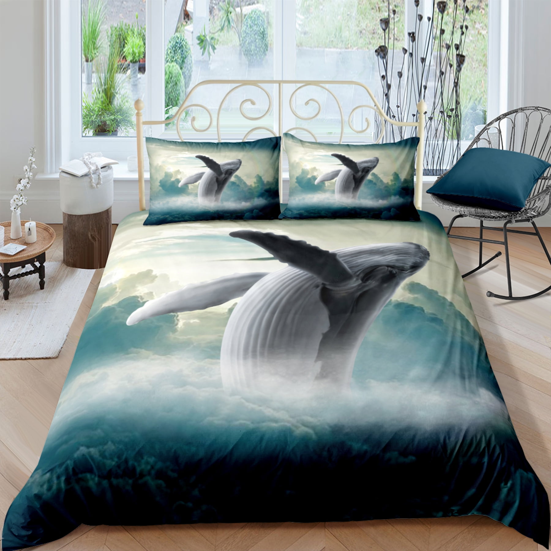 Majestic Whale Bedding Set Dreamy Ocean Scene with Ethereal Clouds ...