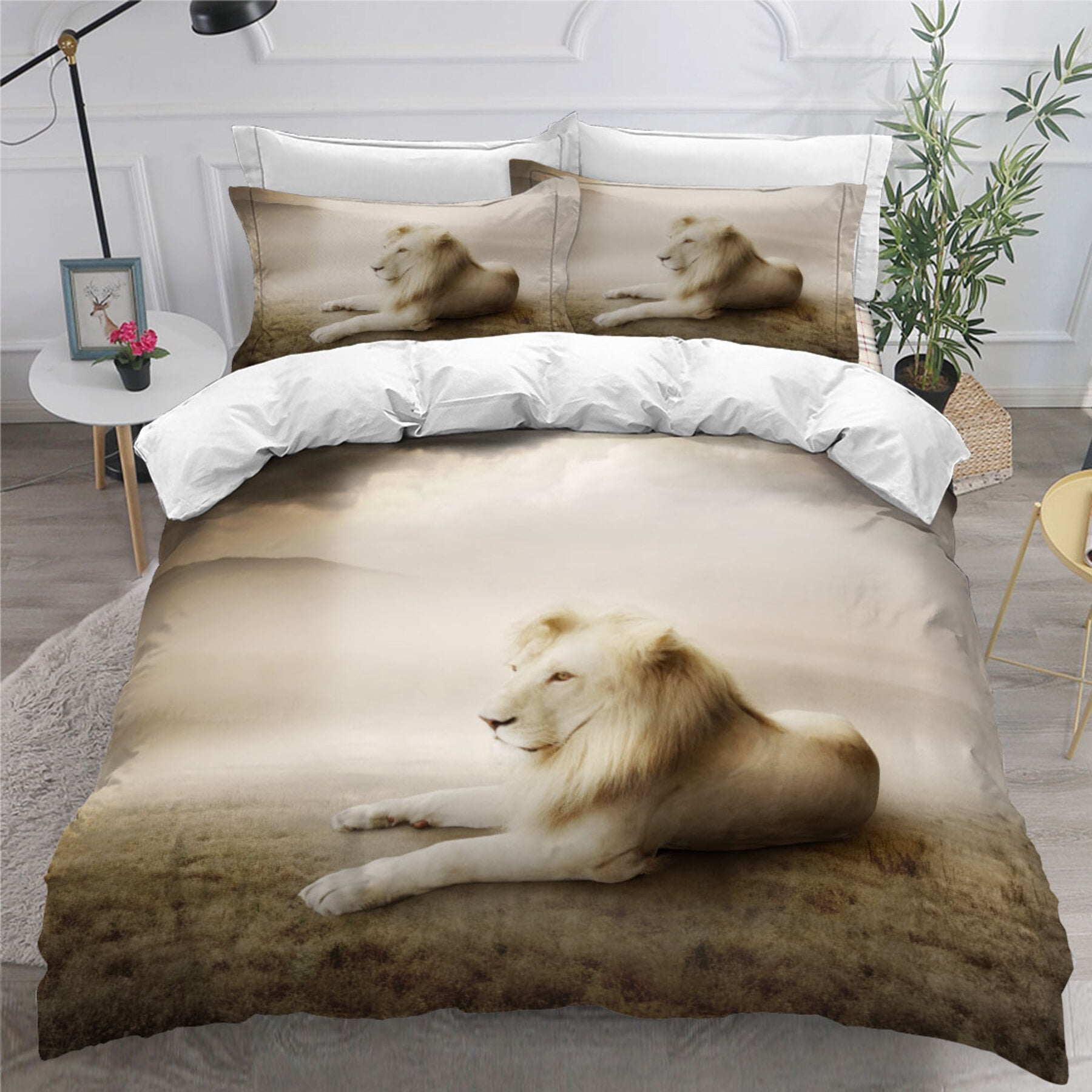 Majestic White Lion Bedding Set Elegant Duvet Cover & Pillowcases for ...