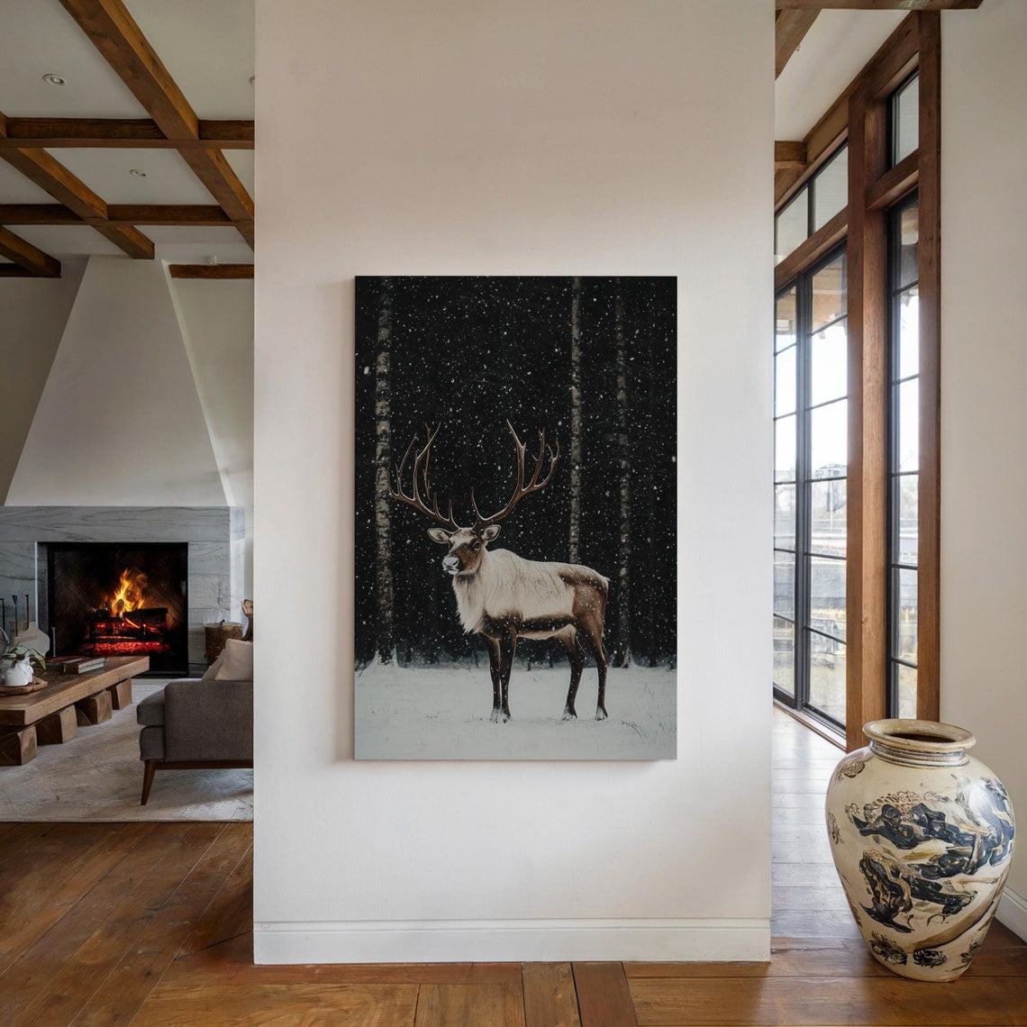 Majestic Winter Elk Wall Art - Snowy Forest Scene With Regal Stag ...