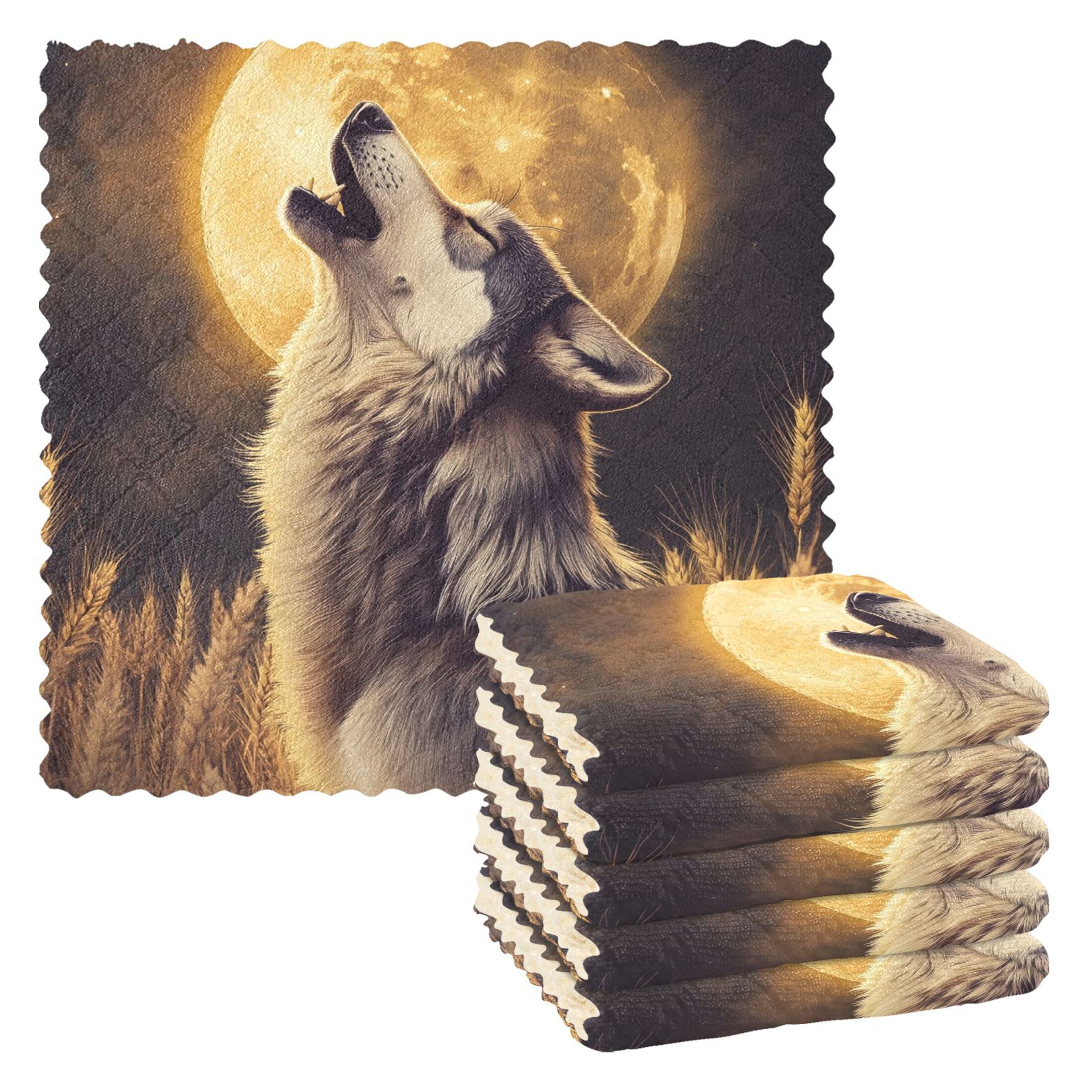 Majestic Wolf Howling Kitchen Cloth Dish Towels for Drying Washing ...