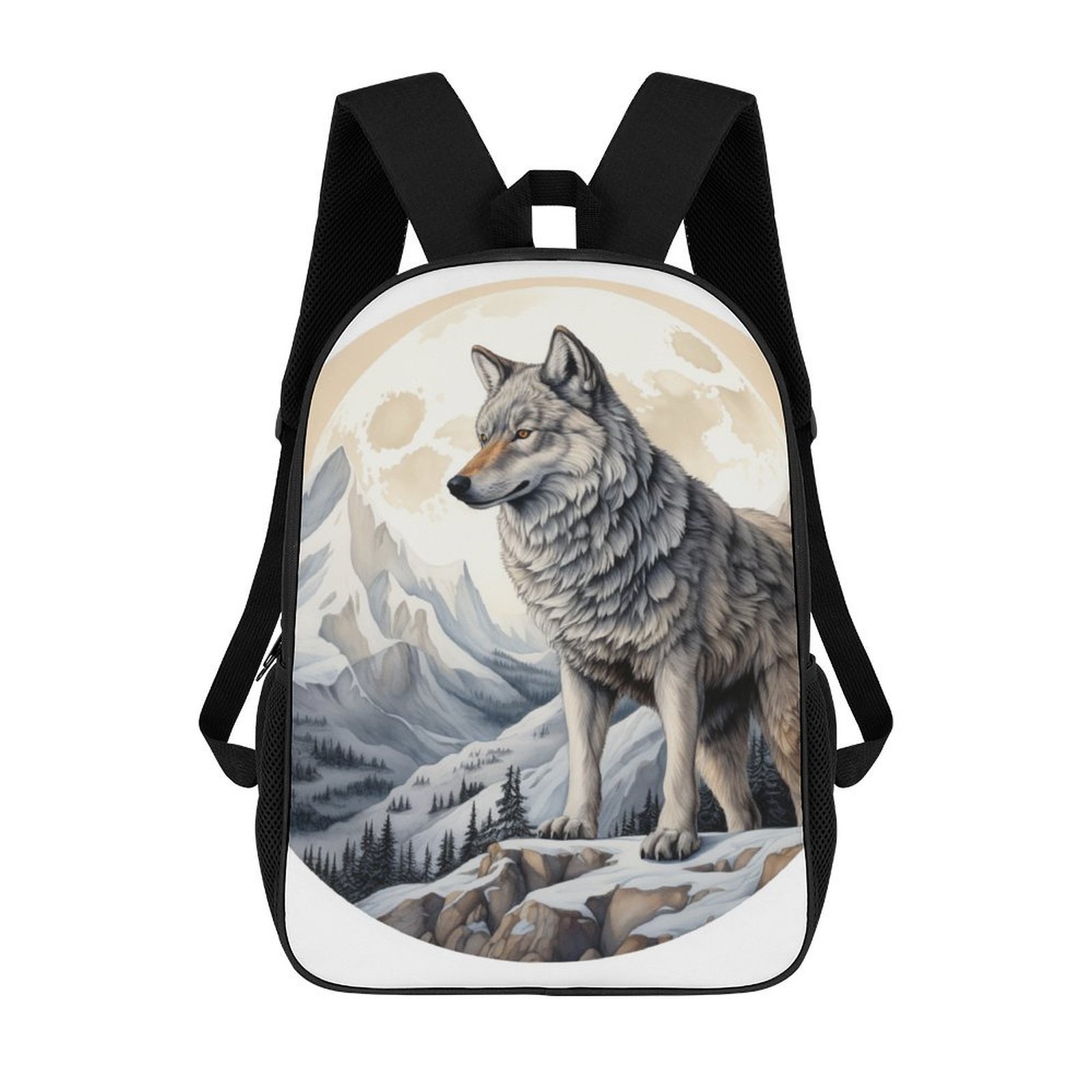 Majestic Wolf Moonlit Mountains Scene Backpack Travel Laptop Casual ...