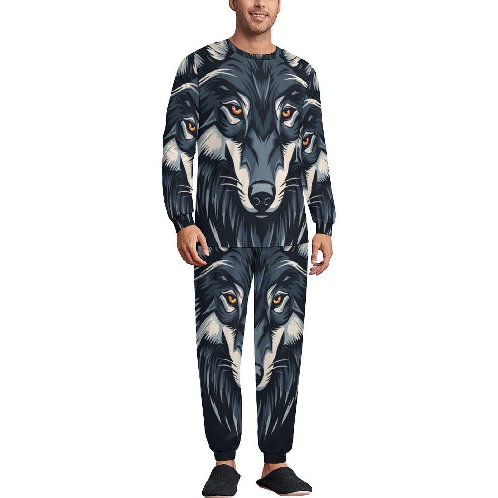 Majestic Wolf Portrait Pajamas Long Sleeves 2 Pieces Room Pajama Sets ...