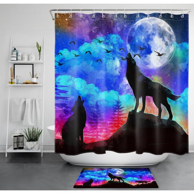Majestic Wolf Under Moonlight Fabric Shower Curtain - Nature Inspired ...