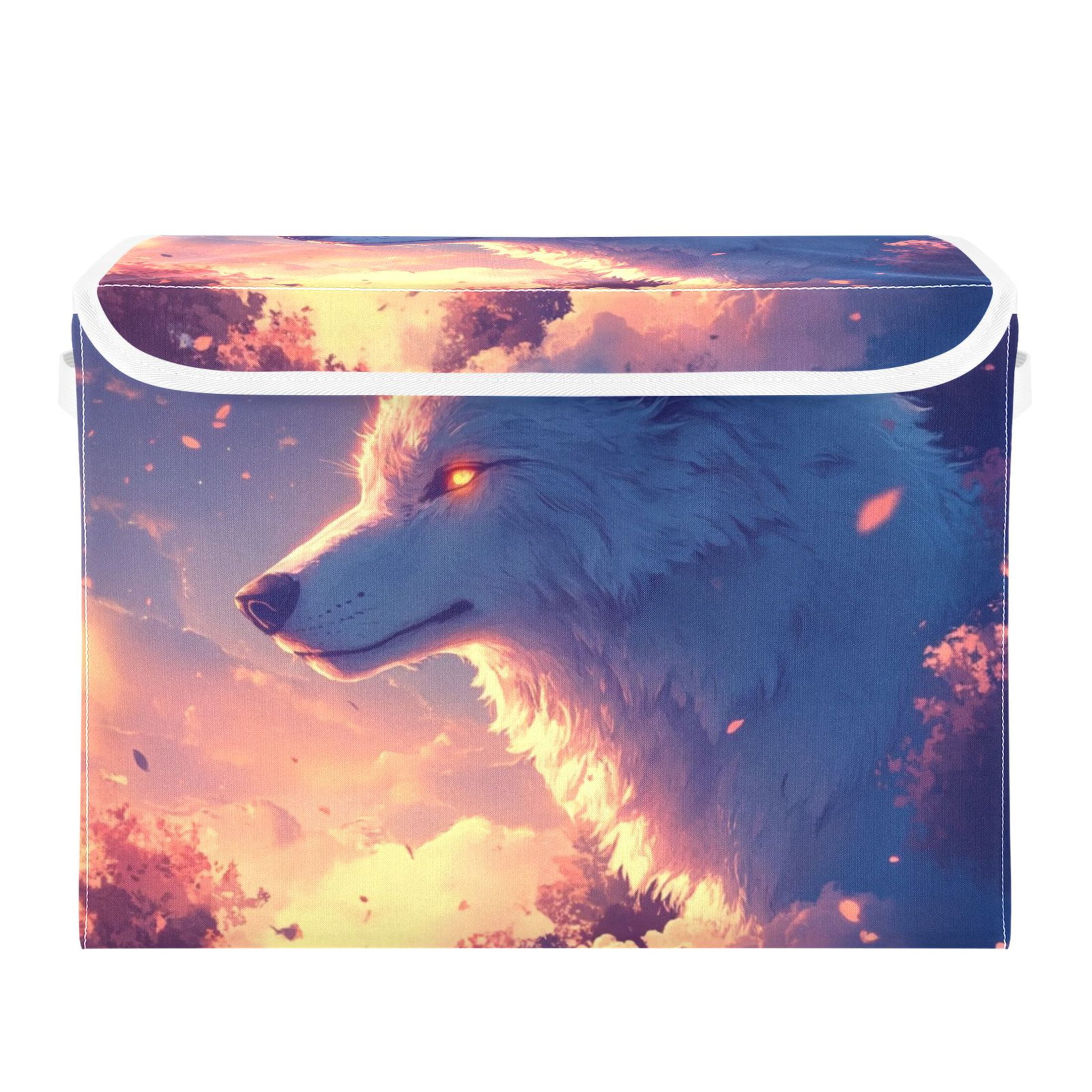 Majestic Wolf with Twilight Large Storage Bins with Linen Collapsible ...