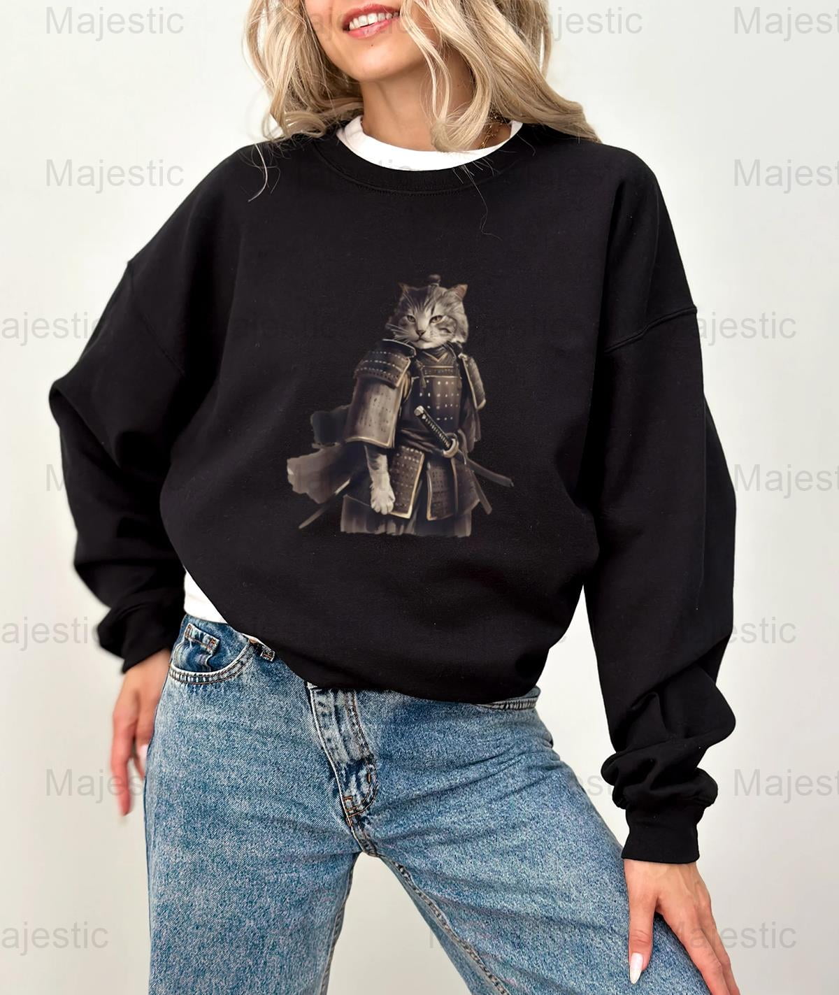 Majestic65 Samurai Cat Vintage Ukiyo-e Art, Japanese, Warrior, Neko Graphic Sweatshirt, for ...