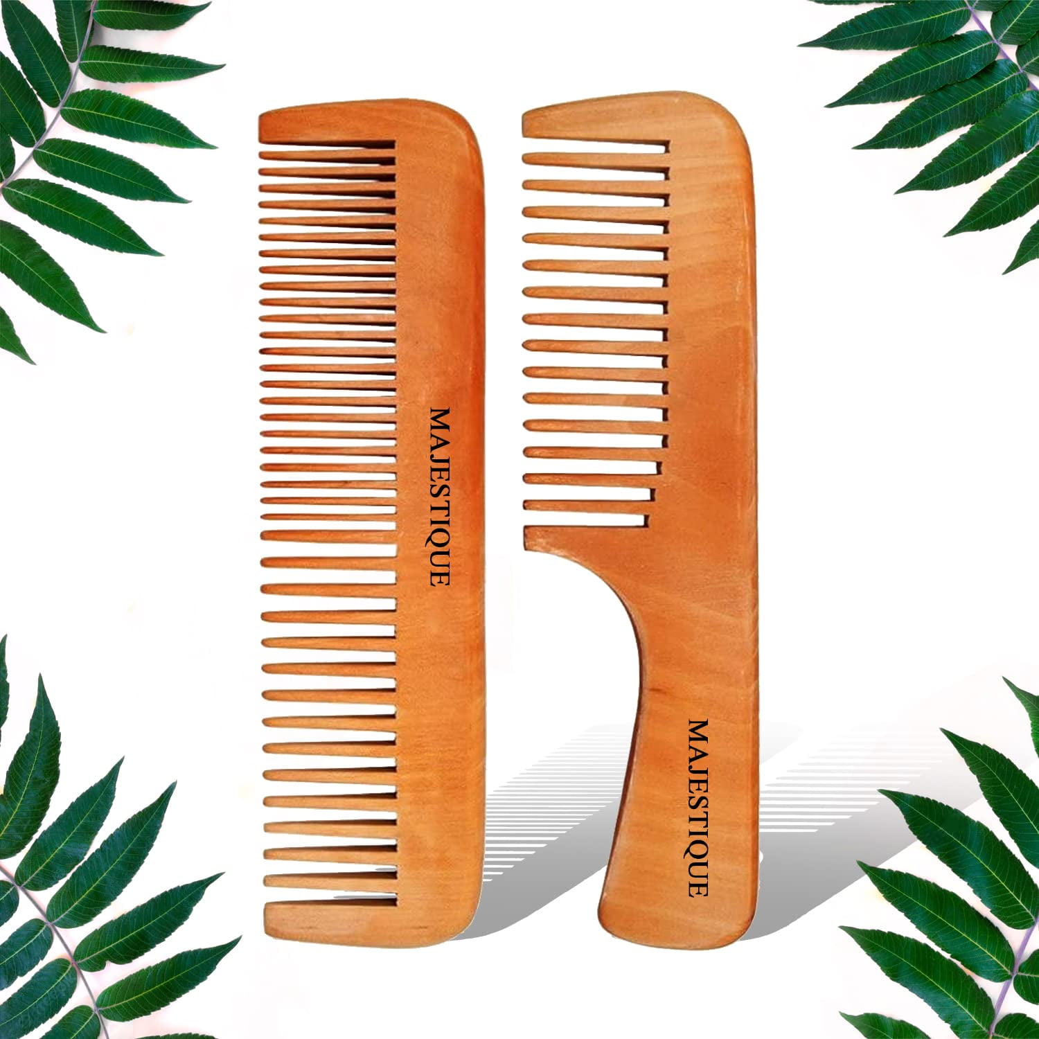 Majestique 2PCS Wooden Neem Comb Wooden Hair Comb for Women Wood Comb ...