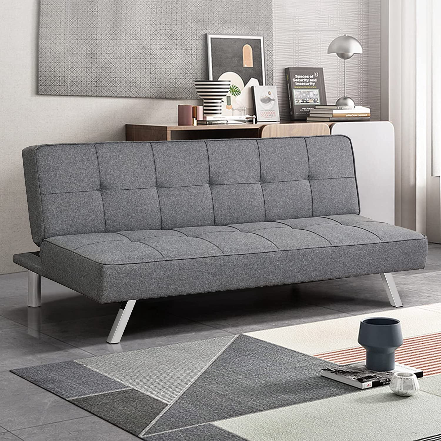 Majnesvon Convertible Folding Futon Sofa Bed,Modern Fabric Sleeper ...