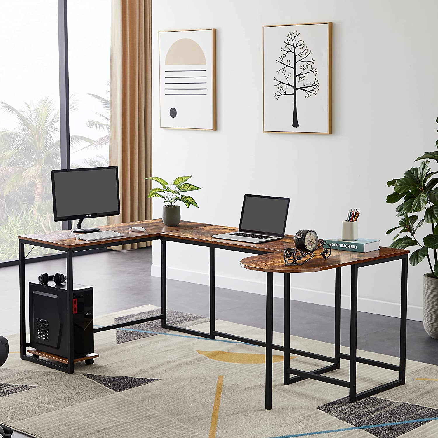 Majnesvon U-Shaped Computer Desk, Industrial Corner Writing Desk with ...