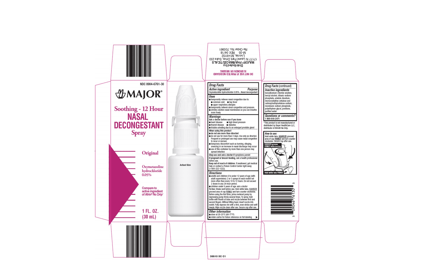 Major 12 Hour Nasal Spray Decongestant Otc Medicine For Nasal Congestion 1 Oz 6 Pk Sinus