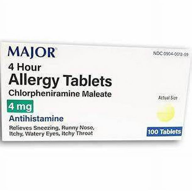 Major 4-Hour Allergy 100 Ea 4mg Tablet Form , Antihistamine OTC ...