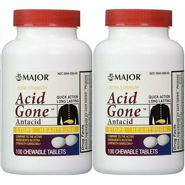 Major Acid Gone Antacid Stops Heartburn, 100 Chewable Tablets, 160 mg ...