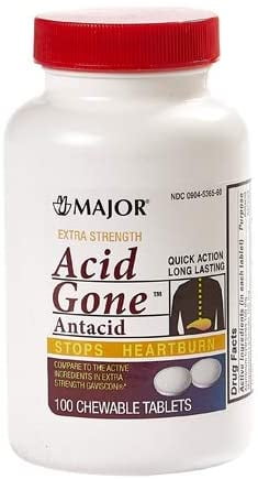Major Acid Gone Antacid Stops Heartburn, 100 Chewable Tablets, 160 mg ...