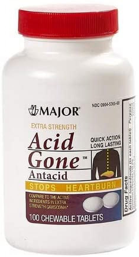 Major Acid Gone Antacid Stops Heartburn, 100 Chewable Tablets, 160 mg ...