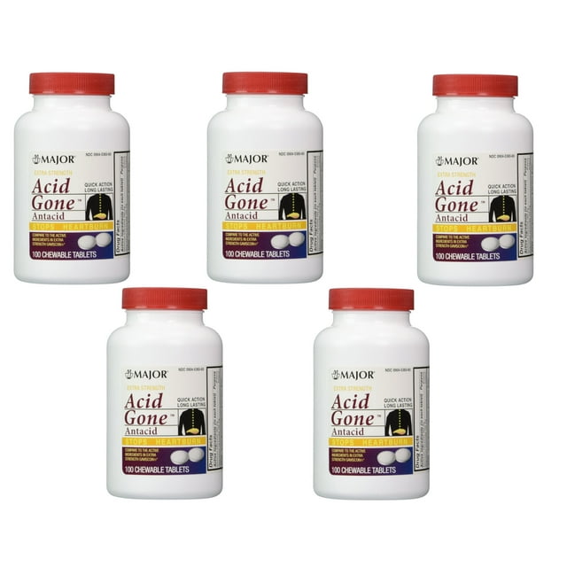 Major Acid Gone Antacid Stops Heartburn, 100 Chewable Tablets, 160 mg ...