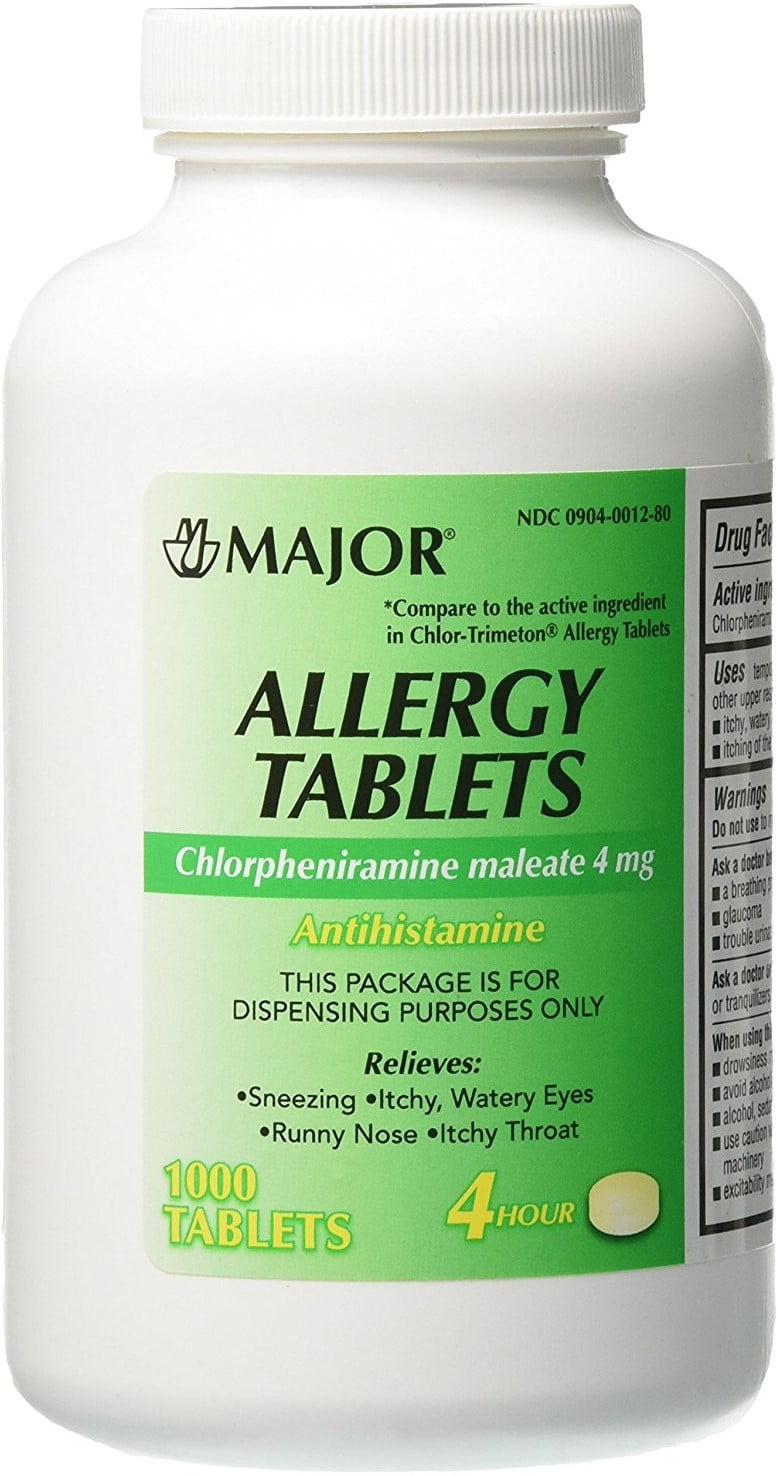 Major Allergy Tablets Chlorpheniramine maleate 4 mg. 1000/btl (Pack of ...