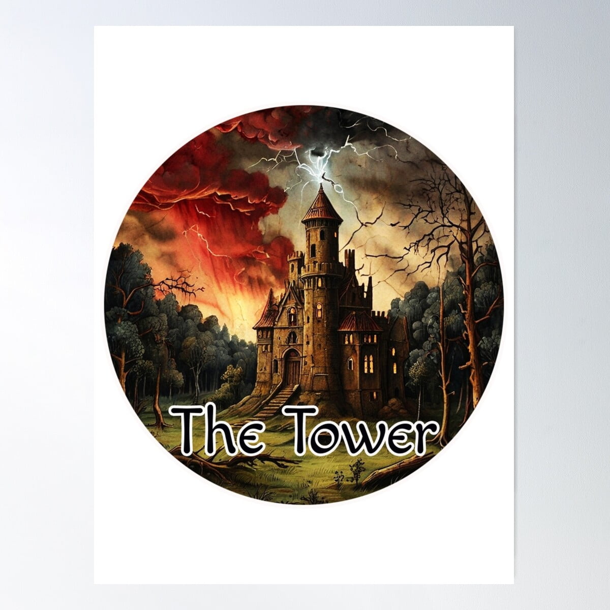 Major Arcana Tarot Cards - The Tower Struck By Lightning Card Poster ...