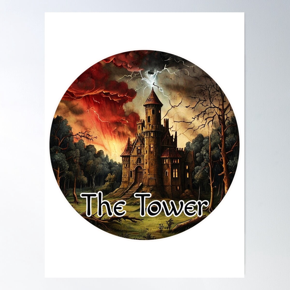 Major Arcana Tarot Cards - The Tower Struck By Lightning Card Poster ...