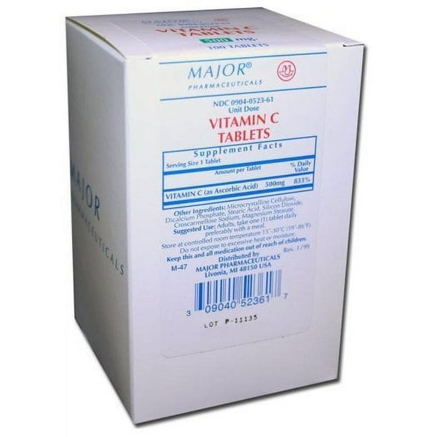 Major Ascorbic Acid Vitamin C Tablets 500 Mg 100 Count Walmart