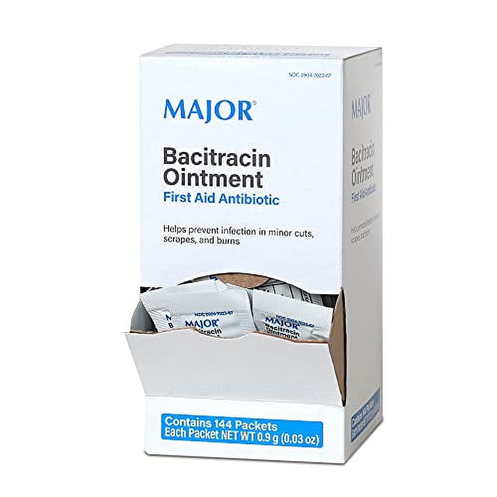 Major Bacitracin Ointment First Aid Antibiotic: 0.9g Packets: Box of 144 Made in The USA ...