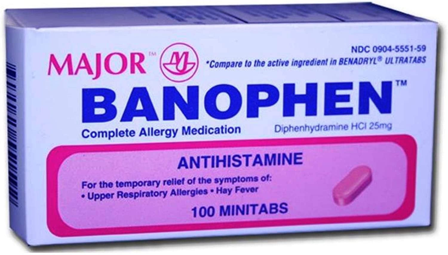 Major Banophen 25 mg. Minitabs 100 ct. (Pack of 2) - Walmart.com