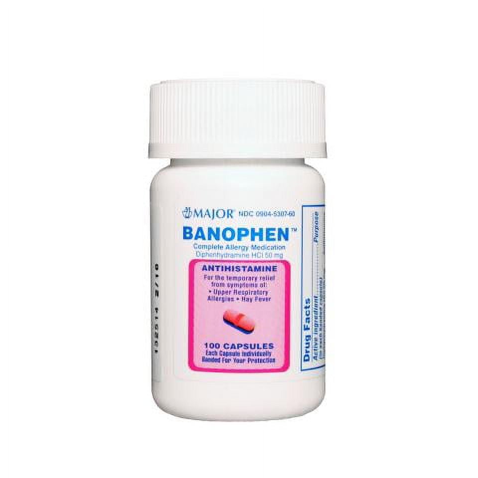 Major Banophen 50mg Diphenhydramine HCl Antihistamine, Allergy & Cold ...