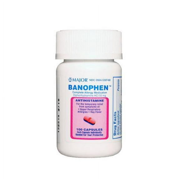 Major Banophen 50mg Diphenhydramine HCl Antihistamine, Allergy & Cold ...
