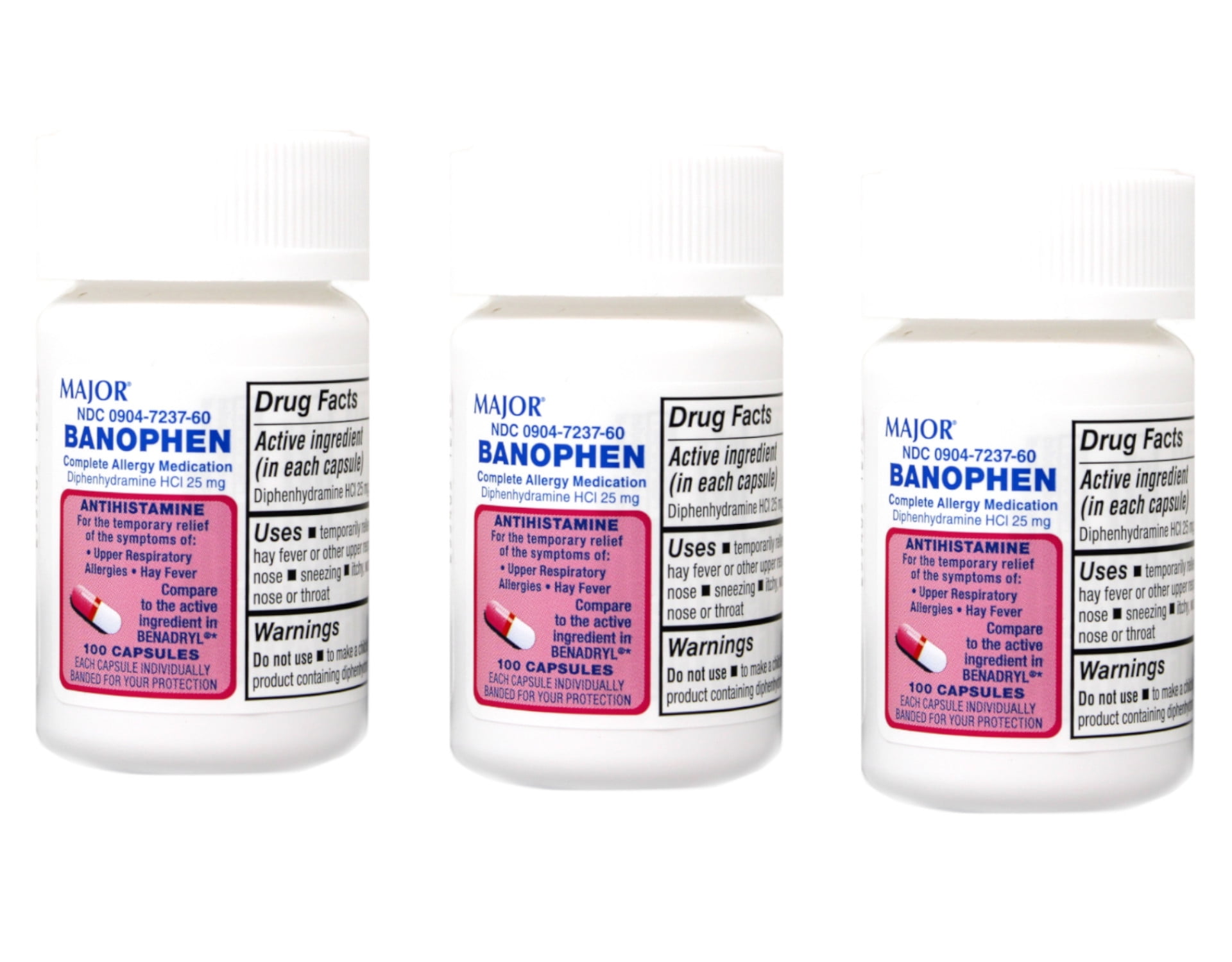 Major Banophen Complete Allergy Medication Diphenhydramine HCI 25mg ...
