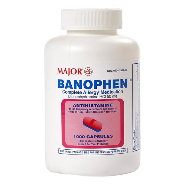 Major Banophen Diphenhydramine Capsules, 50 mg, 1000 Count - Walmart ...