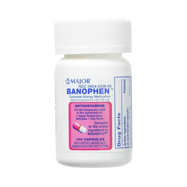 Major Banophen Antihistamine Tablets, Allergy Relief 25mg, 100 Count ...