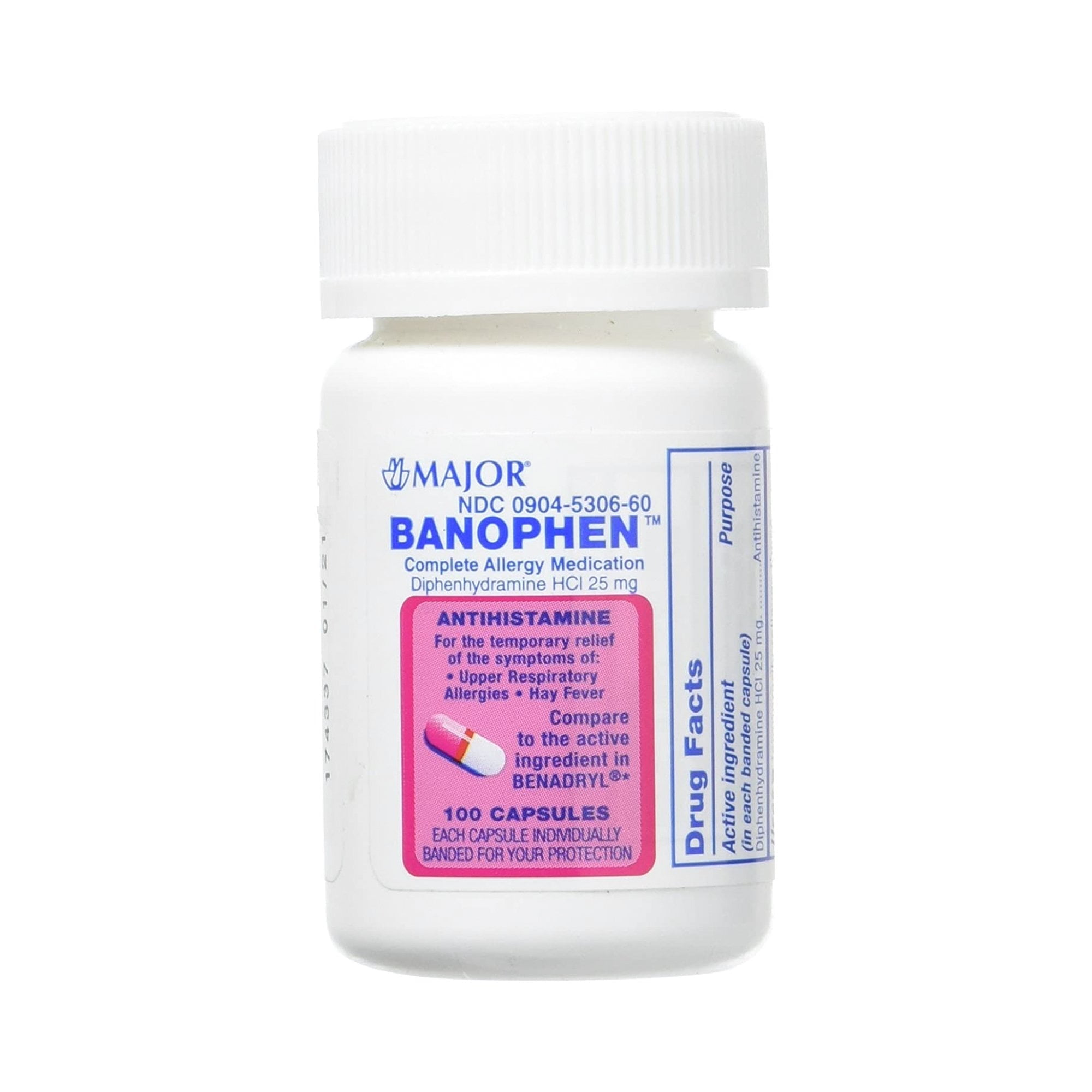 Major Banophen Diphenhydramine MiniTabs, 25 mg, 100 Count - Walmart ...