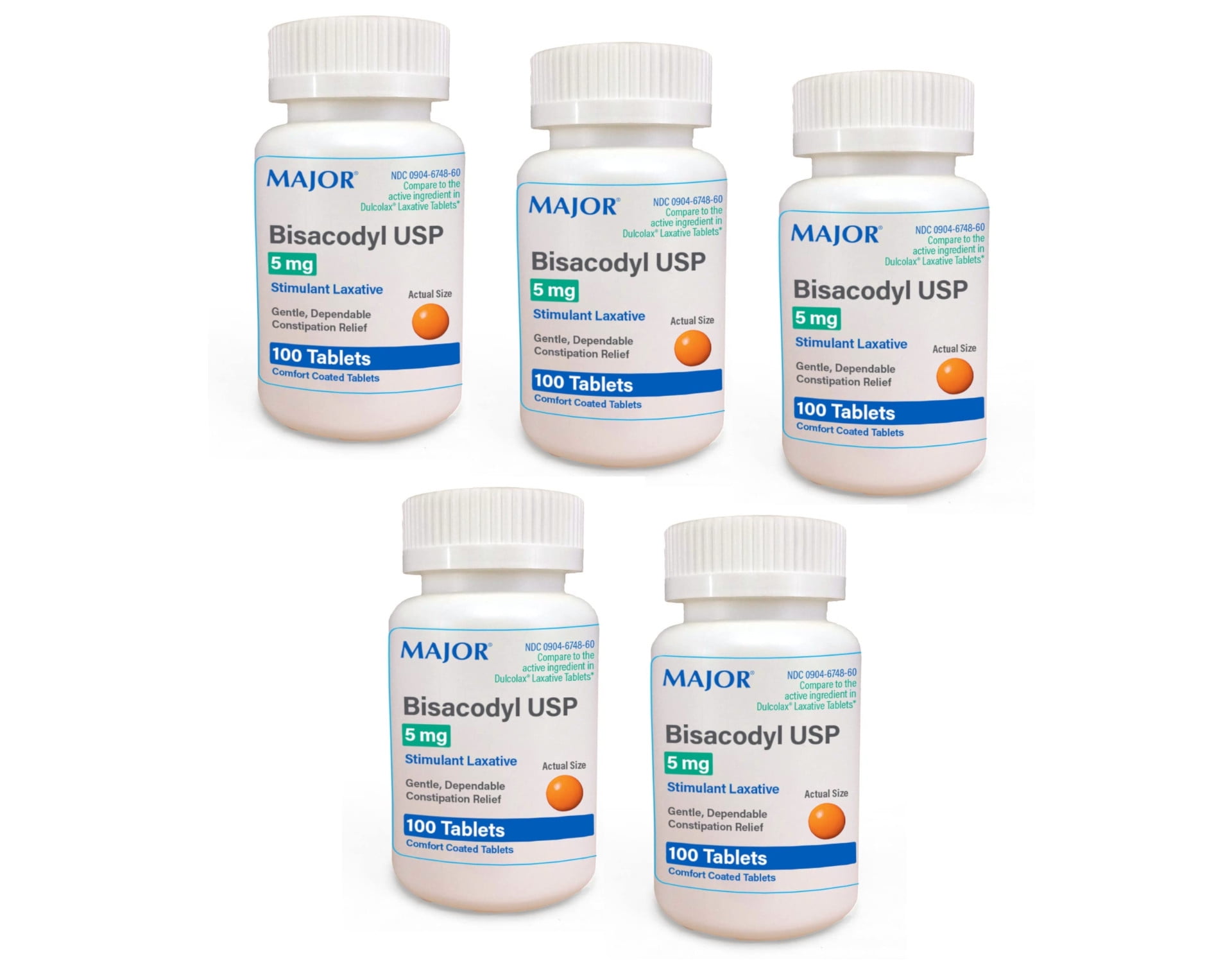 Major Bisacodyl Lax Pills, USP Stimulant Laxative 5mg, 100 Tablets ...