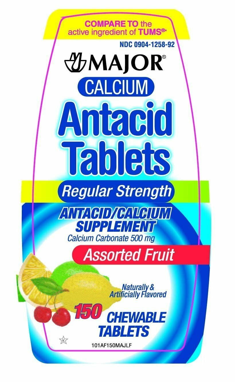Major Calcium Antacid Chewable Assorted Fruit Flavor Tablets, Regular ...