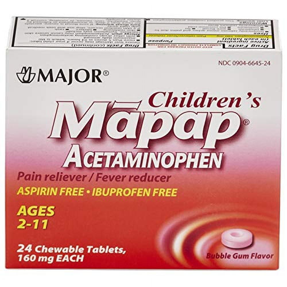 Major Children's Mapap Bubblegum Chewable Tabs 160 mg 24 Tabs (Set of 6 ...