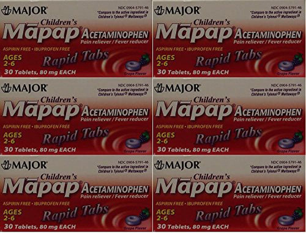 Major Children's Mapap Grape Acetaminophen Rapid Tablets, Ages 2-6, 80 ...