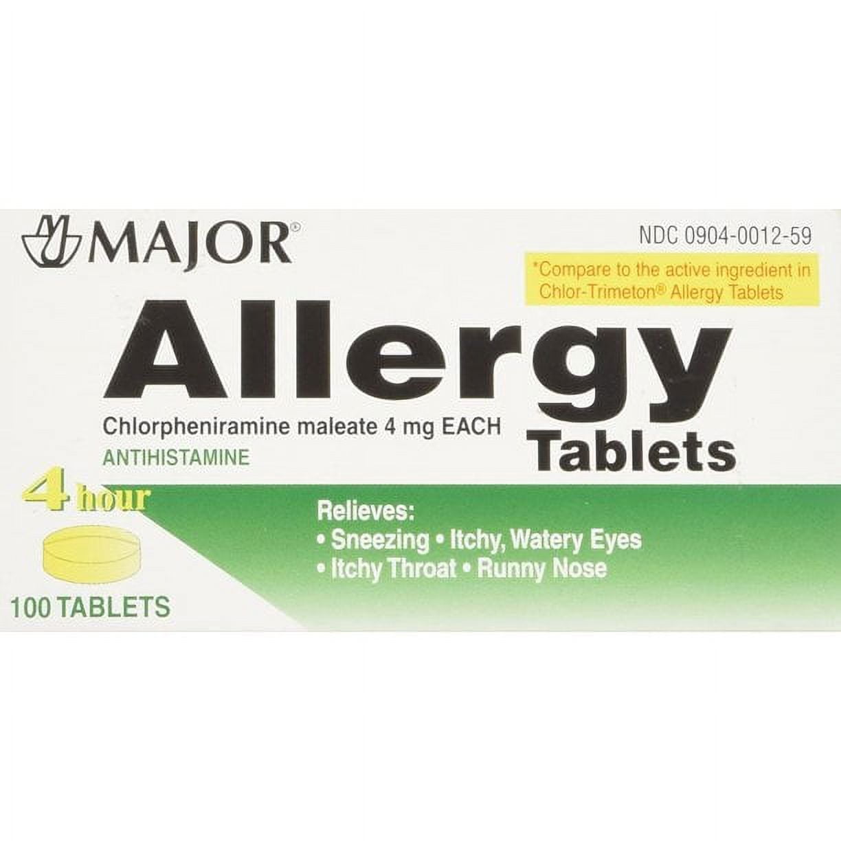 Major Chlorpheniramine Maleate 4mg 100 Tablets 2 Pk for Allergy Relief ...