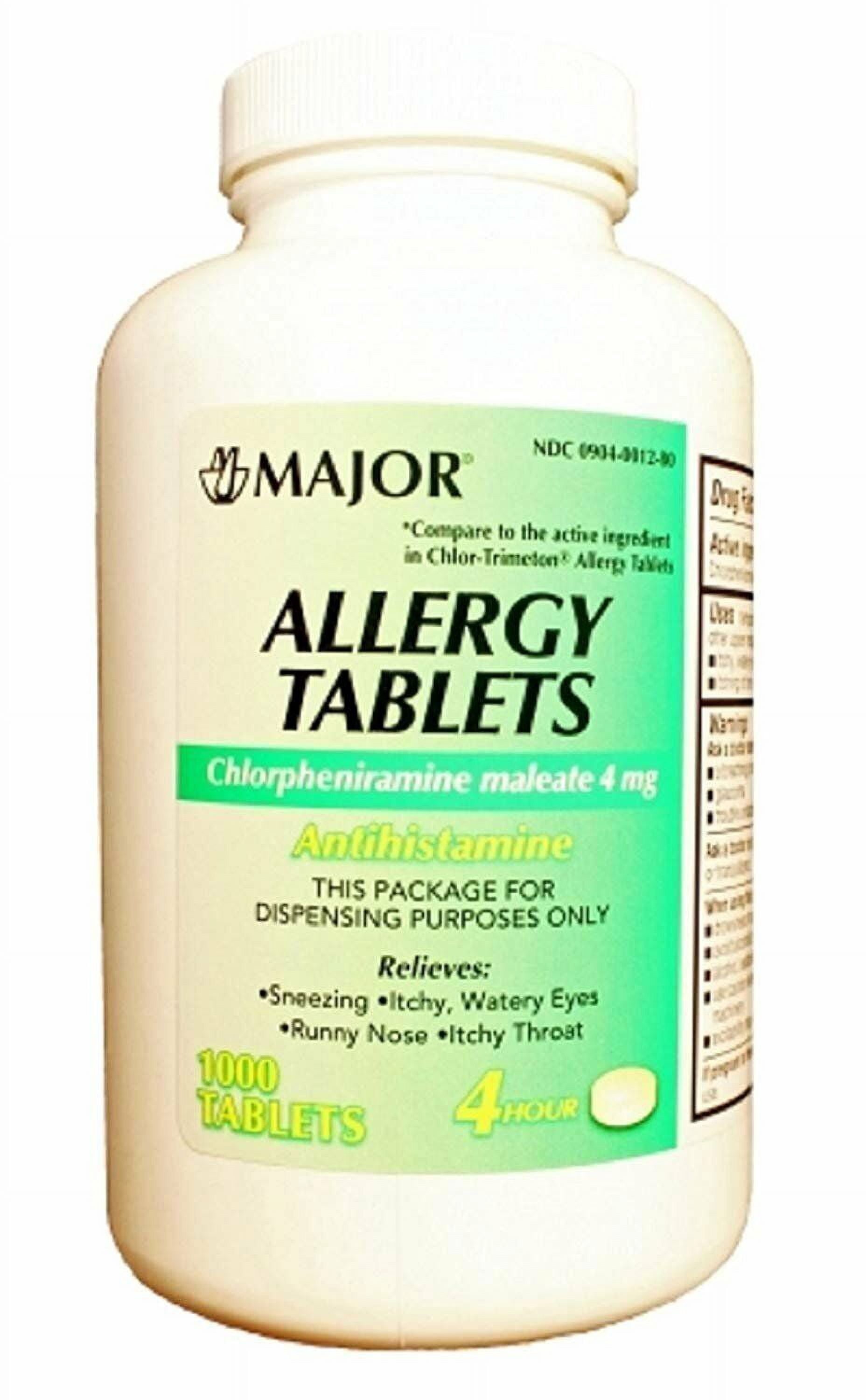 Major Chlorpheniramine Maleate Allergy Tablets, 4 mg, 1000 Count ...
