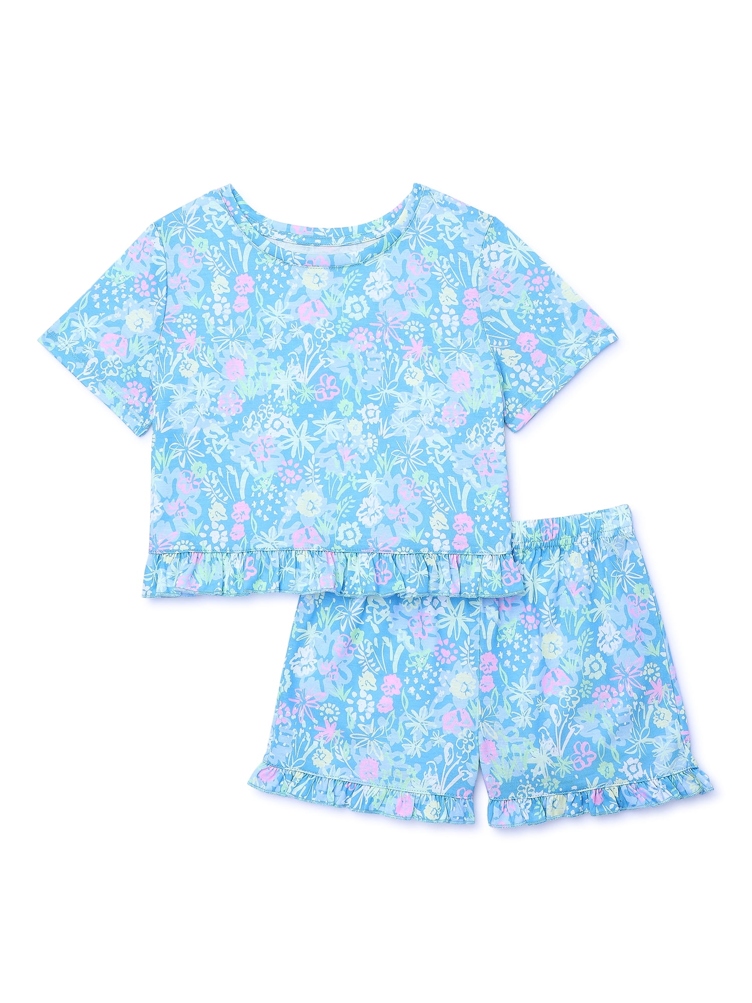Major Cuddles Girls' Ruffle Top and Shorts Pajama Set, 2- Piece, Sizes ...