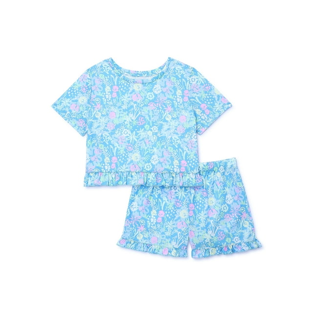 Major Cuddles Girls' Ruffle Top and Shorts Pajama Set, 2- Piece, Sizes ...