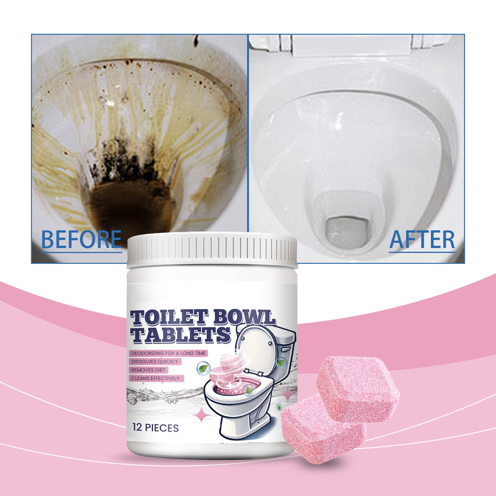 Toilet Bowl Cleaners - 12 Pieces, Automatic Toilet Bowl Cleaner Tablets ...