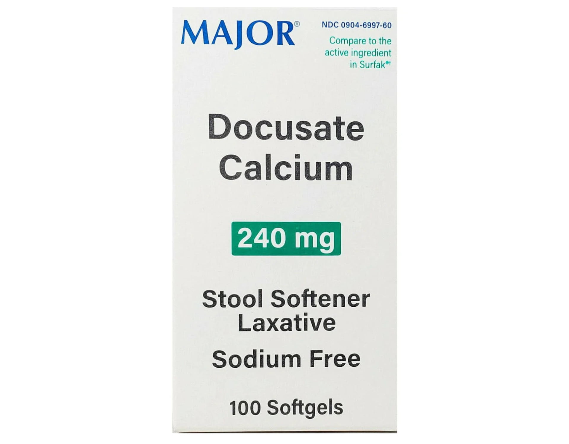 Major Docusate Calcium 240mg Stool Softener Laxative Softgels, Sodium ...