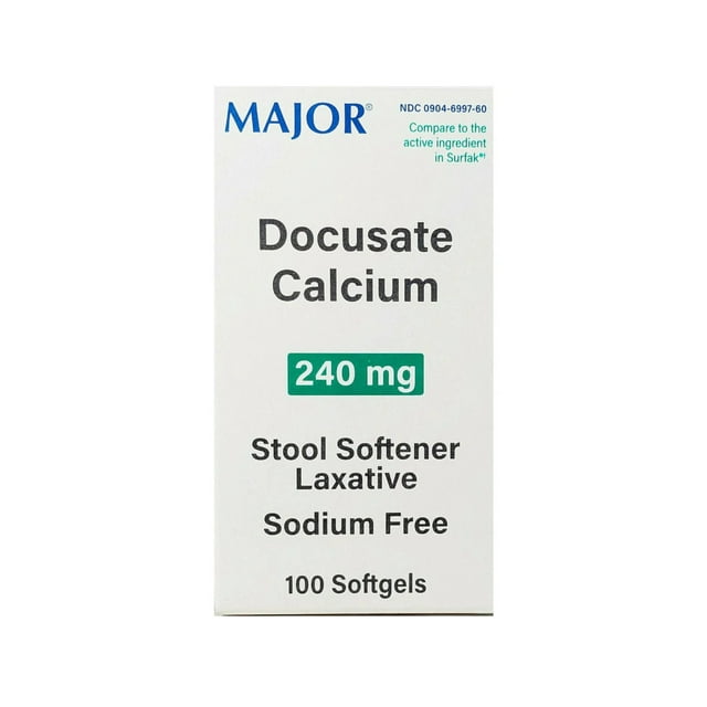 Major Docusate Calcium 240mg Stool Softener Laxative Softgels, 100 ...