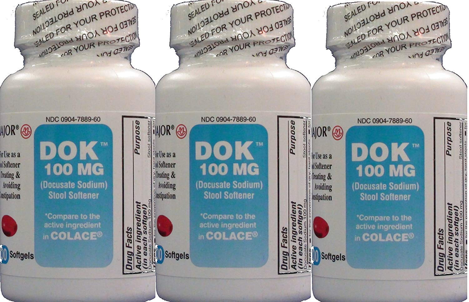 Major Docusate Sodium 100 mg 100 Softgels (100/btl) (Pack of 3 ...